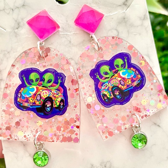 Lisa Frank | Jewelry | Lisa Frank Alien Acrylic Sticker Earrings | Poshmark